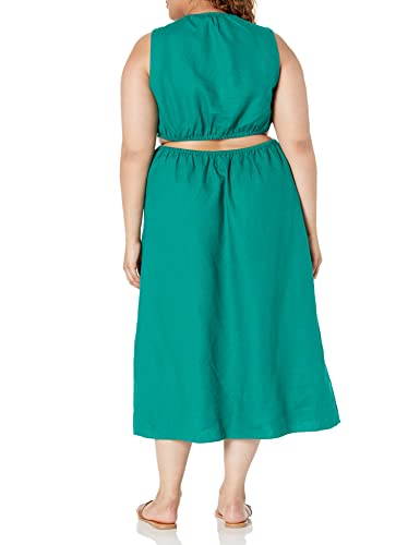The Drop Women's Sade Linen Cut Out Midi, Ultramarine Green, S