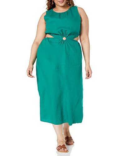 The Drop Women's Sade Linen Cut Out Midi, Ultramarine Green, S