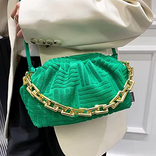 Jacquard Pattern cotton cloud shape dumpling handbag clutch purse for women shoulder hobo bag dupes(Green)