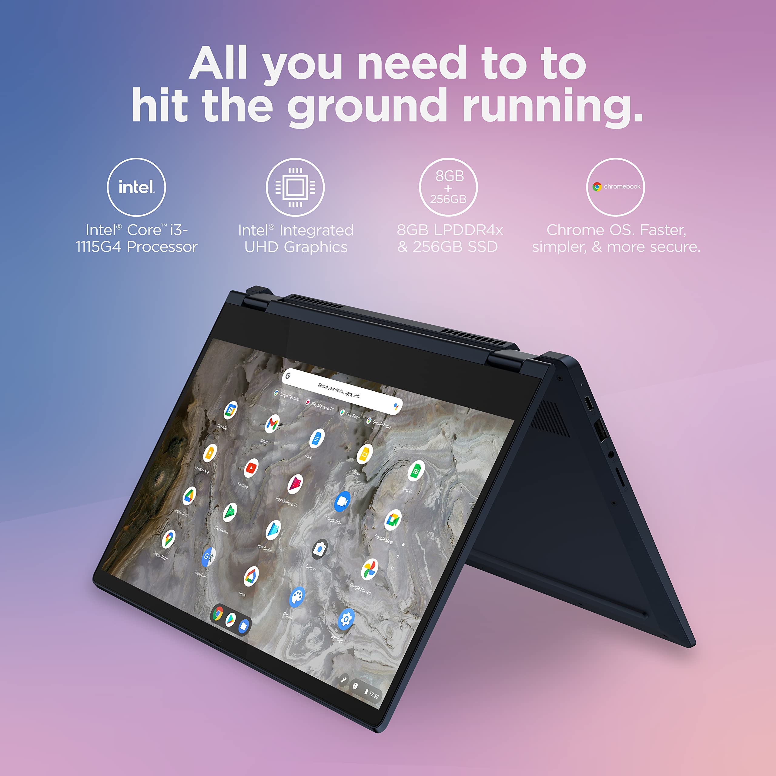 Lenovo - 2022 - IdeaPad Flex 5i - 2-in-1 Chromebook Laptop Computer - Intel Core i3-1115G4-13.3"" FHD Touch Display - 8GB Memory - 256GB Storage - Chrome OS (Renewed), Black
