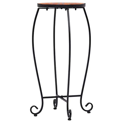 SecondBoy Set of 3 Size Outdoor Side Table Patio Table Garden Plant Stand Iron Frame Scroll Leg Round Top Mosaic Terracotta Ceramic