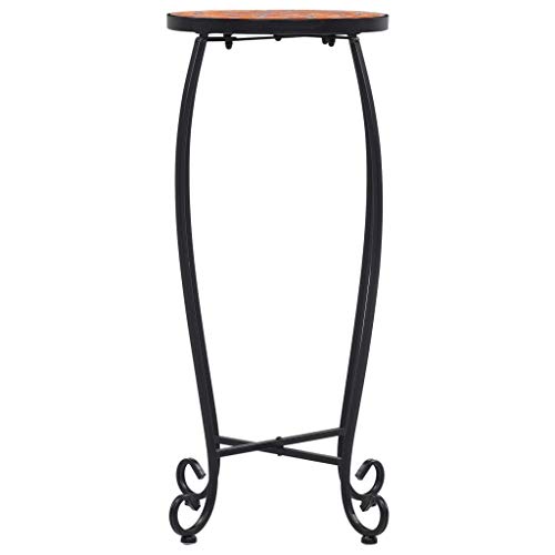 SecondBoy Set of 3 Size Outdoor Side Table Patio Table Garden Plant Stand Iron Frame Scroll Leg Round Top Mosaic Terracotta Ceramic
