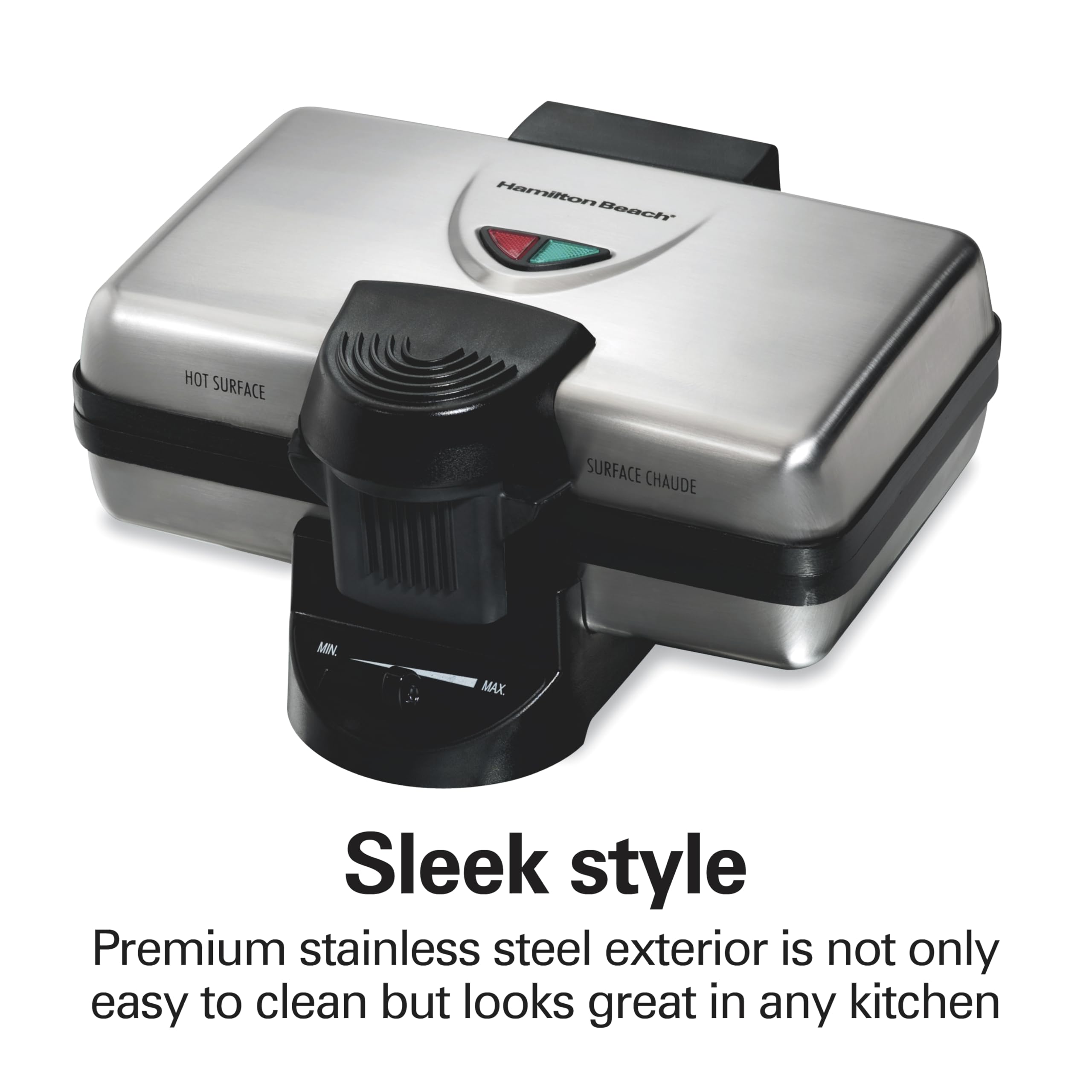 Hamilton Beach Belgian Mini Waffle Maker with Shade Control, Makes 2 at Once, Create Personalized Keto Chaffles and Hash Browns, Non-Stick Plates, Compact Design, Stainless Steel