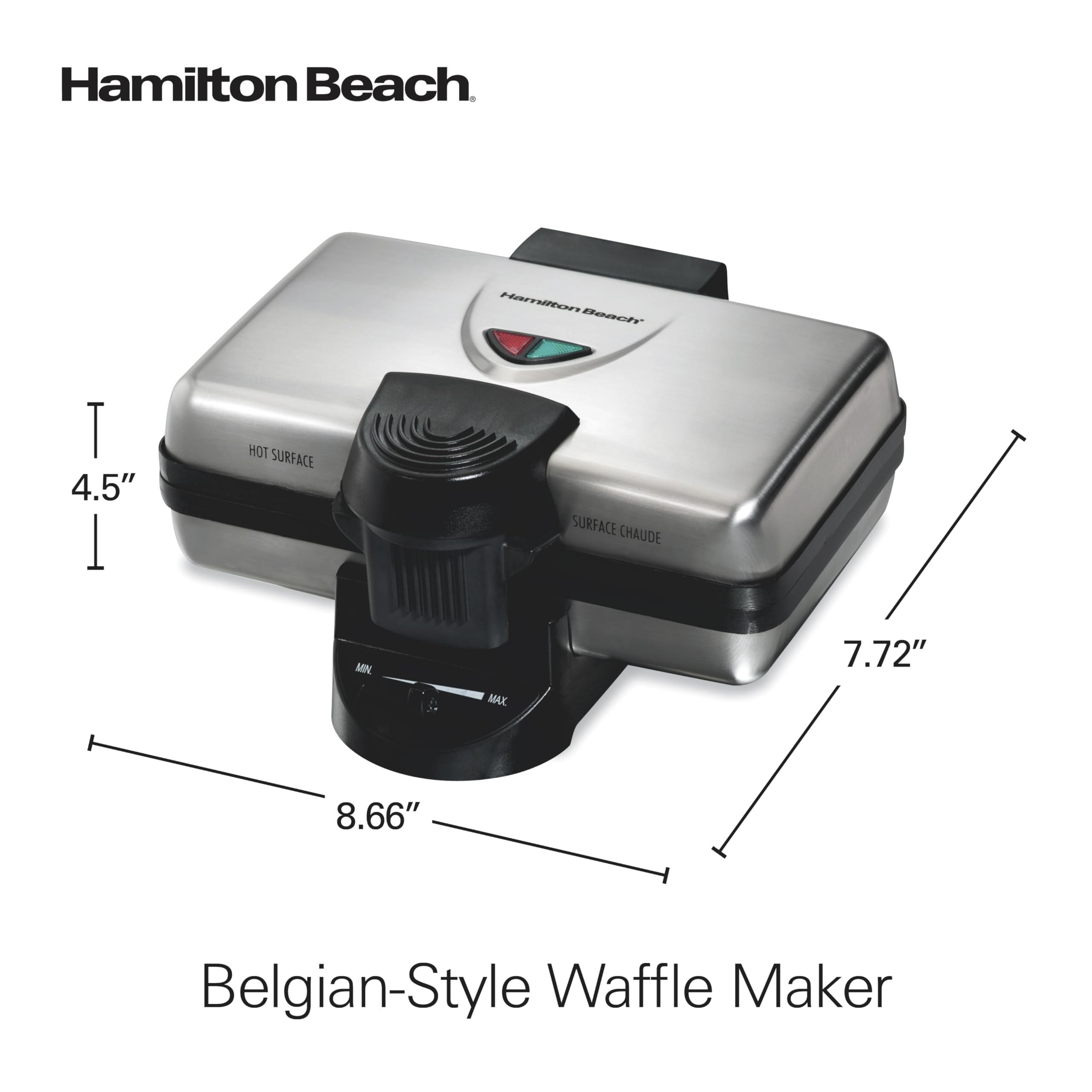Hamilton Beach Belgian Mini Waffle Maker with Shade Control, Makes 2 at Once, Create Personalized Keto Chaffles and Hash Browns, Non-Stick Plates, Compact Design, Stainless Steel