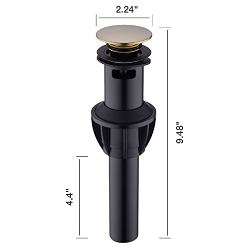 Brushed Gold 2 Pack Pop up Drain Stopper with Overflow, Push Button Sink Drain for Bathroom Sink Vessel Sink Vanity Sink, Pop up Sink Drain Bathroom Sink Drain, Push Sink Stopper