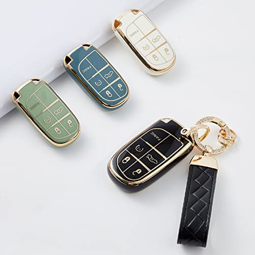 AKIYHIEI for Jeep Key Fob Cover Key Case for Grand Cherokee Renegade Chrysler Dodge RAM Durango Challenger Journey Smart Key (Green)