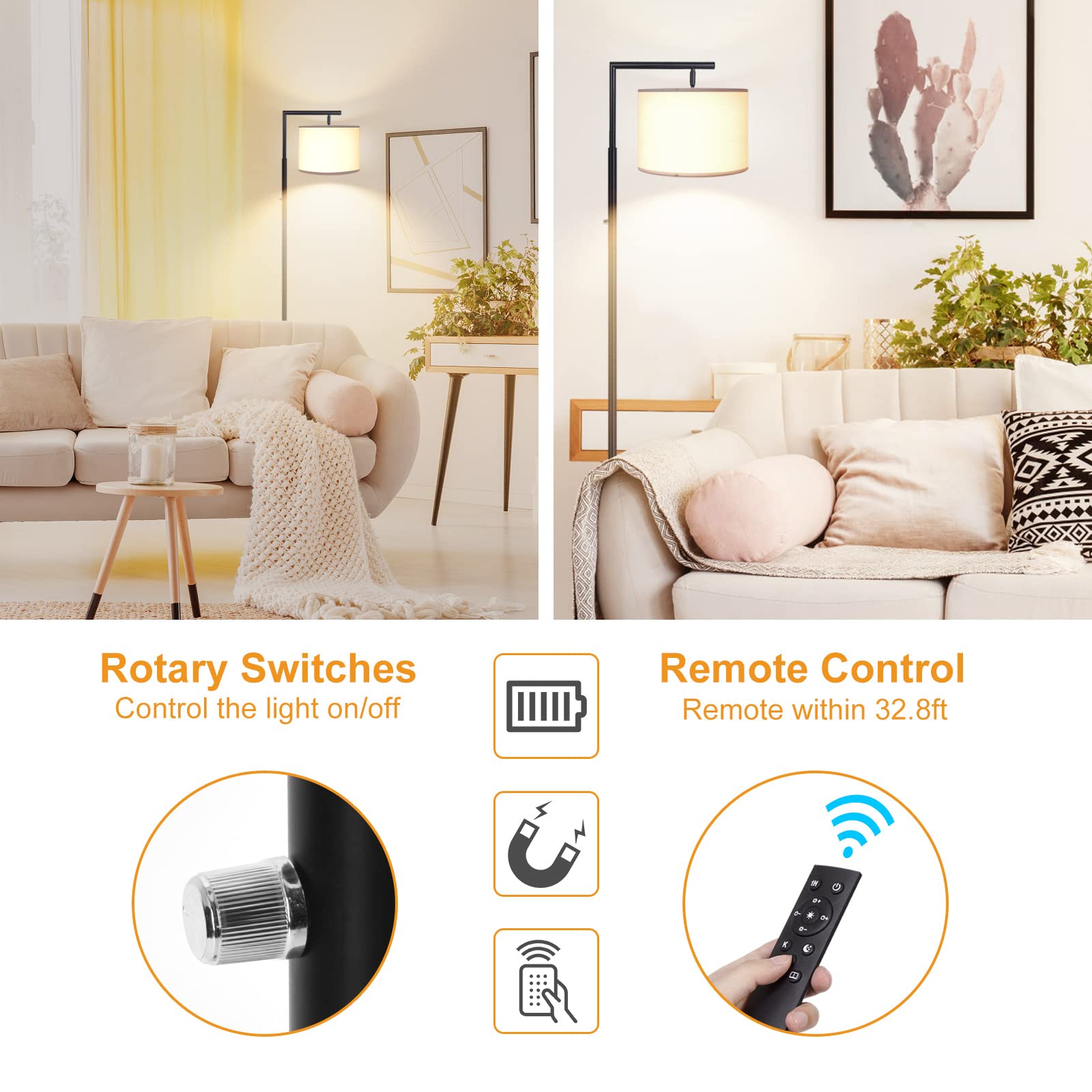 Deeak Floor lamp,Stepless Brightness &4 Color Temperature Modern Standing Shade Led Floor Lamp with Remote & Rotary Control for Living Room,Office and Bedroom(9W LED Bulb Inclued),Black