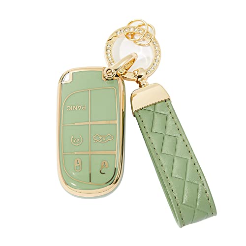 AKIYHIEI for Jeep Key Fob Cover Key Case for Grand Cherokee Renegade Chrysler Dodge RAM Durango Challenger Journey Smart Key (Green)