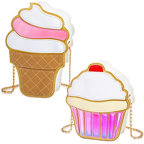 2 Pieces Cupcake Ice Cream Crossbody Handbag Cupcake PU Crossbody Shoulder Bag Ice-cream Crossbody Small Purse Cell Phone Shoulder Bag for Girls Women