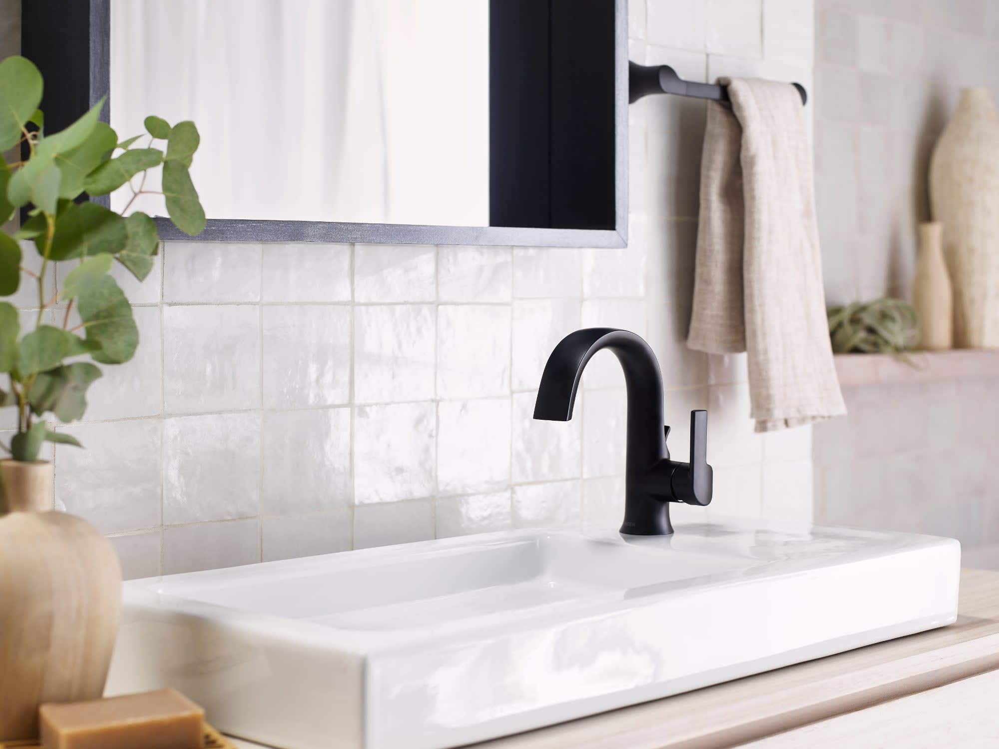 Moen Doux Brushed Nickel One-Handle High Arc Laminar Stream Bathroom Faucet, Modern Bathroom Sink Faucet, S6910BN