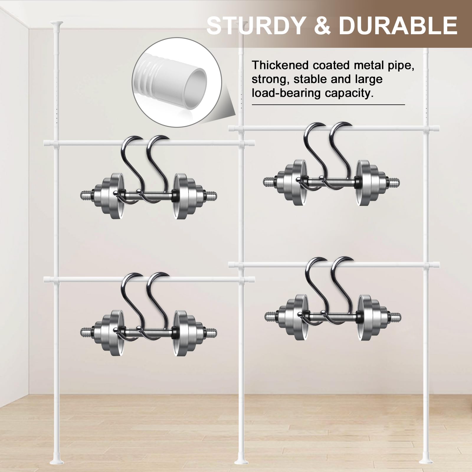 Closet Organizer Clothes Rack, Heavy Duty 4-Tier Adjustable Free Standing Laundry Drying Garment Rack, Floor to Ceiling Clothing Hanger Tension Rod Closet System Wardrobe Storage Matt White