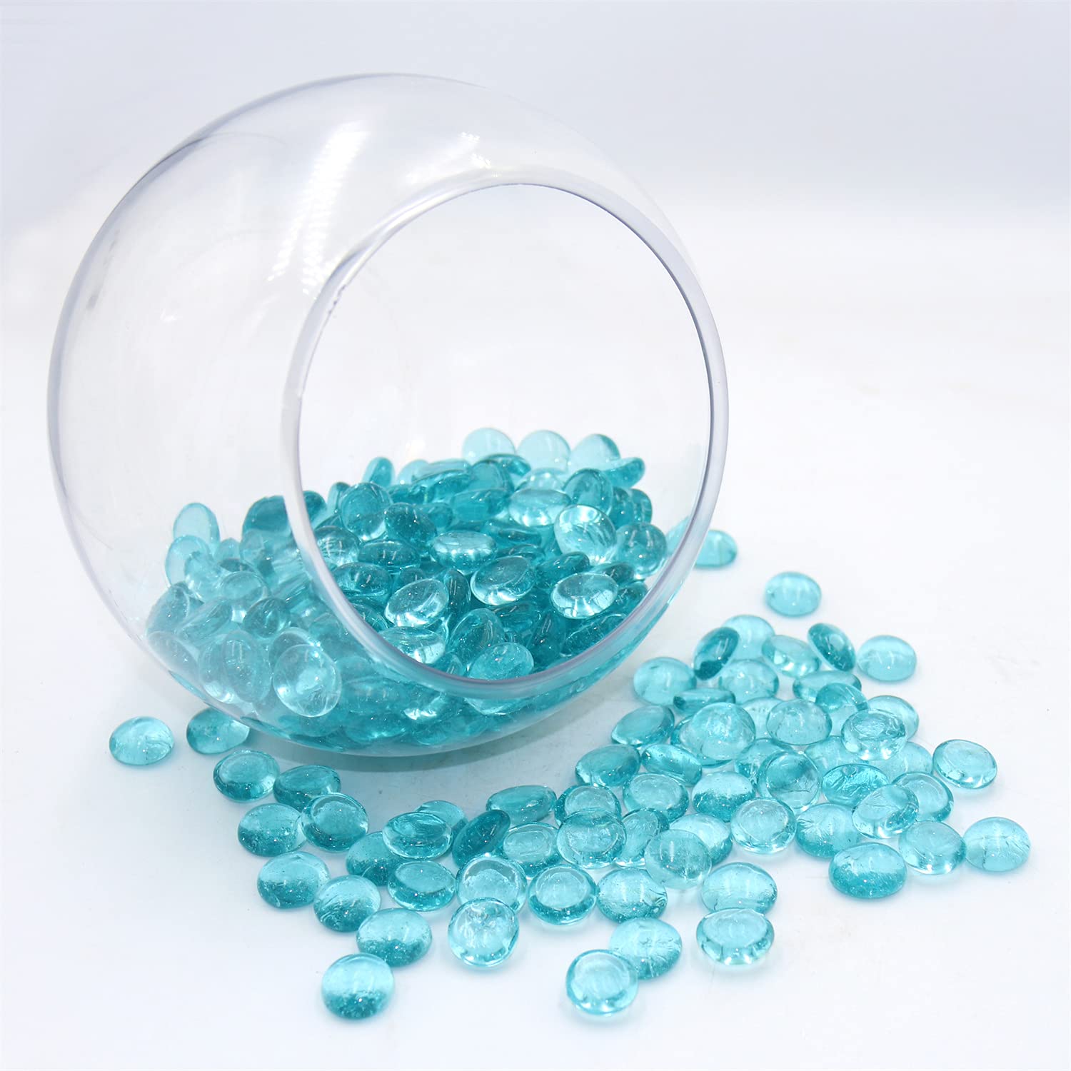 Koltose by Mash Transparent Aqua Flat Glass Marbles for Vases, 2 LB Decor Stone Beads Vase Fillers, Crafts, Table Scatter, Fish Tanks, Party Centerpieces, Gem Decor, Mosaics, Floral Displays, Fire