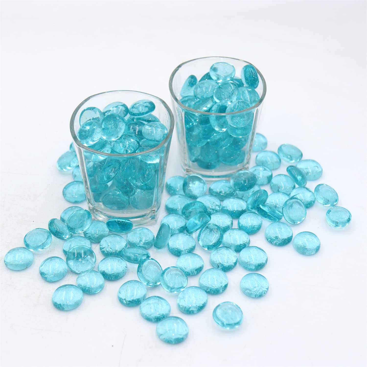 Koltose by Mash Transparent Aqua Flat Glass Marbles for Vases, 2 LB Decor Stone Beads Vase Fillers, Crafts, Table Scatter, Fish Tanks, Party Centerpieces, Gem Decor, Mosaics, Floral Displays, Fire