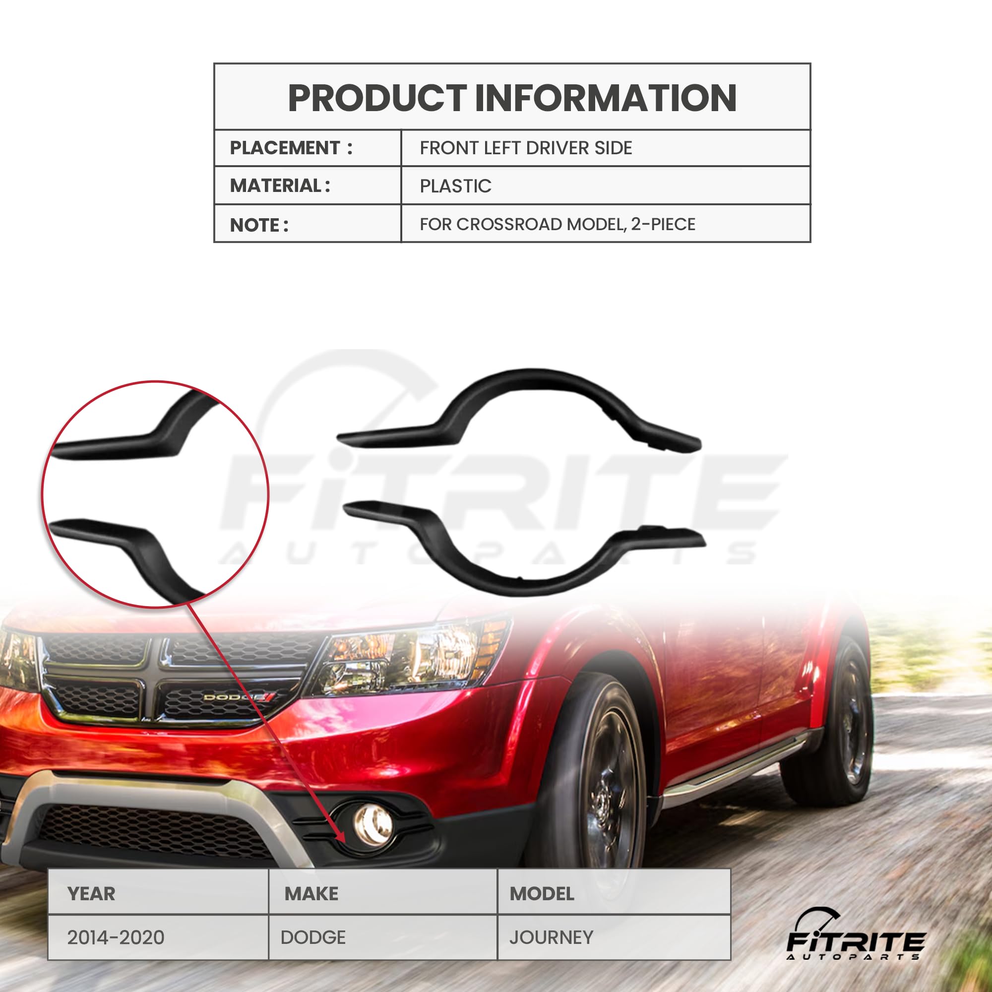 FITRITE AUTO PARTS New Front Left Driver Side Fog Light Bezel For 2014-2020 Dodge Journey Made Of ABS Plastic, For Crossroad Model, 2-Piece CH1038191 68223779AA