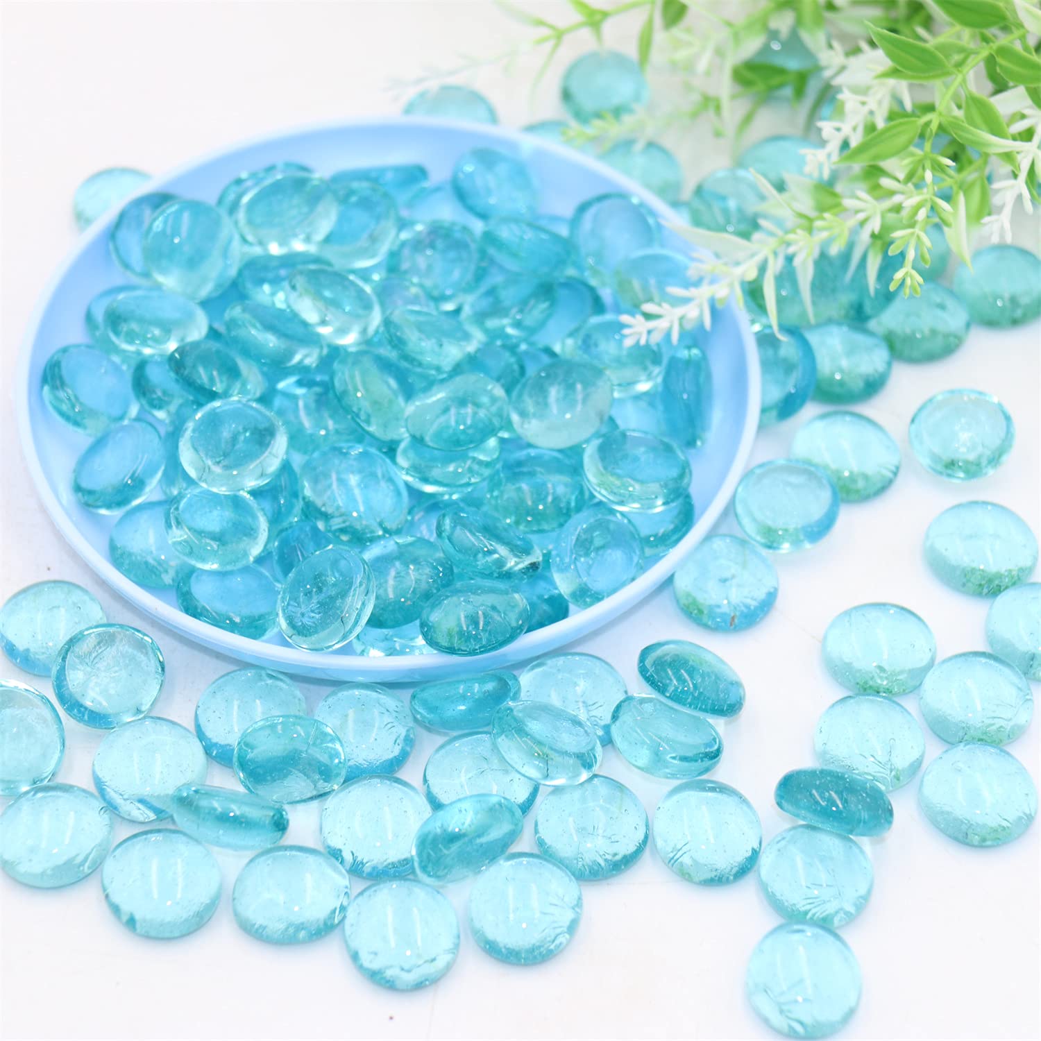 Koltose by Mash Transparent Aqua Flat Glass Marbles for Vases, 2 LB Decor Stone Beads Vase Fillers, Crafts, Table Scatter, Fish Tanks, Party Centerpieces, Gem Decor, Mosaics, Floral Displays, Fire