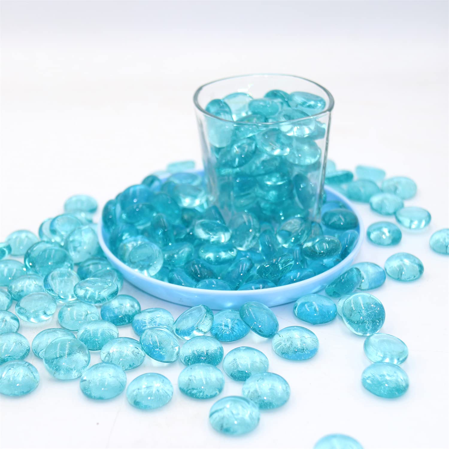 Koltose by Mash Transparent Aqua Flat Glass Marbles for Vases, 2 LB Decor Stone Beads Vase Fillers, Crafts, Table Scatter, Fish Tanks, Party Centerpieces, Gem Decor, Mosaics, Floral Displays, Fire