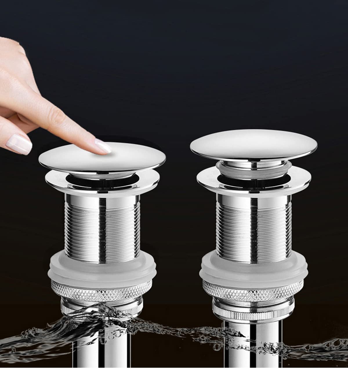 Vessel Sink Drain Stopper Chrome Solid Brass Bathroom Pop up Drain Without Overflow for Basin Sink Lavatory Vanity Sink Above Counter