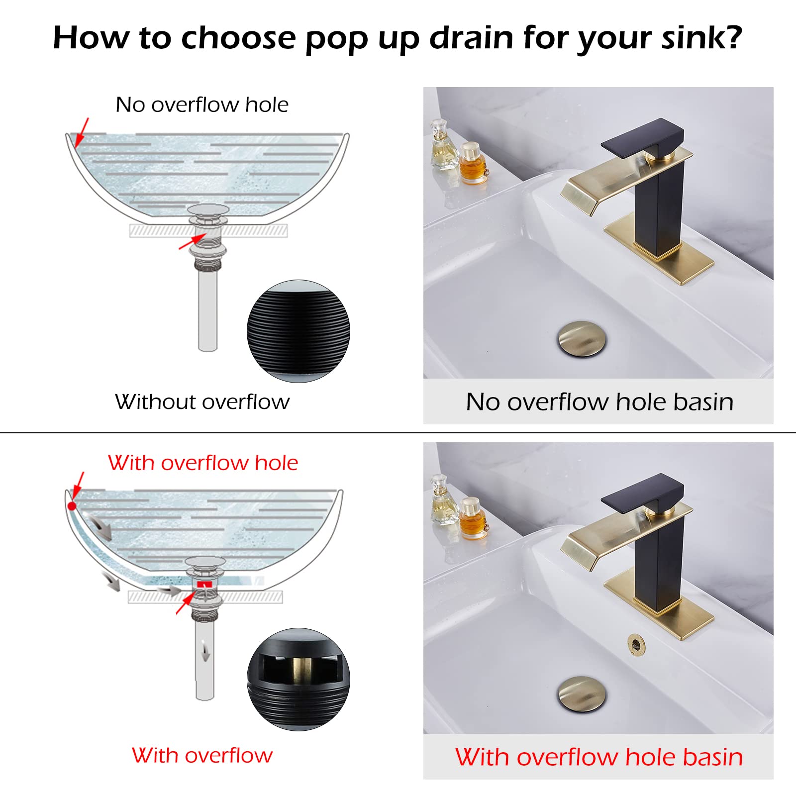 Vessel Sink Drain Stopper Chrome Solid Brass Bathroom Pop up Drain Without Overflow for Basin Sink Lavatory Vanity Sink Above Counter
