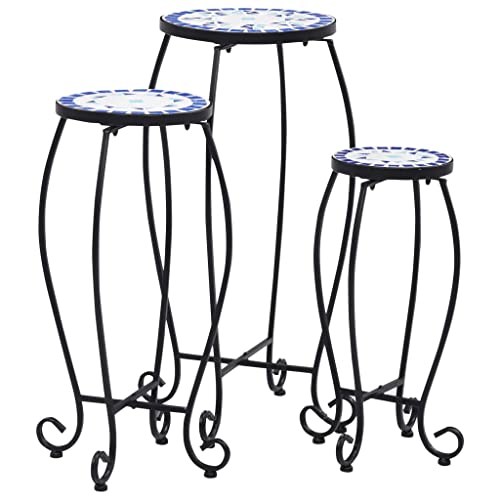 ZQQLVOO Mosaic Plant Table,Plant Rack,Plant Display Stand,Multi-Purpose Plant Stand,Flower Stands,For Backyard,Garden, Balcony,Terrace,Black White