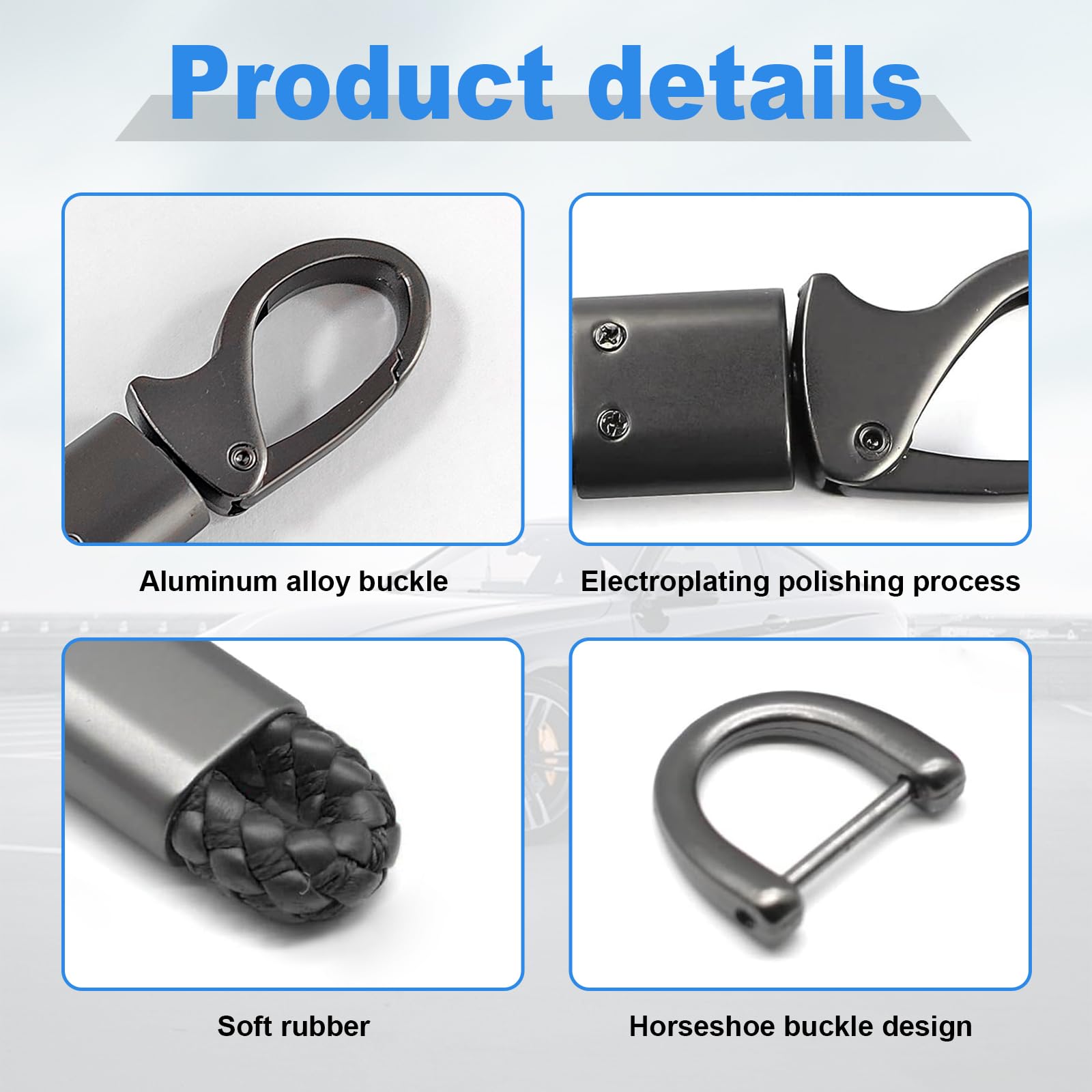 Augeny 2PCS Car Key Fob Keychains, 360 Degrees Rotatable Leather Keys Chain Holder with Anti-Lost D-Ring, Universal Sturdy Metal Key Chains with Screwdriver for Women and Men (Black)