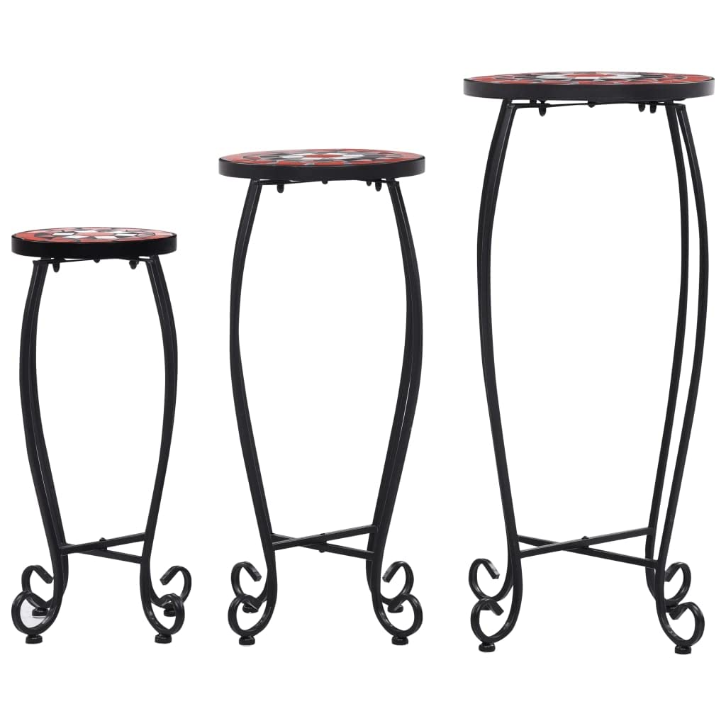 VRAXO Mosaic Tables 3 pcs Terracotta and White Ceramic,Plant Stands-24.42lbs