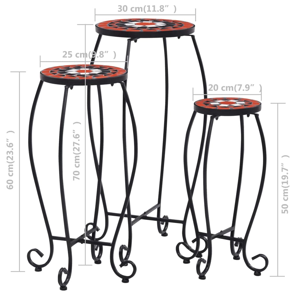 VRAXO Mosaic Tables 3 pcs Terracotta and White Ceramic,Plant Stands-24.42lbs