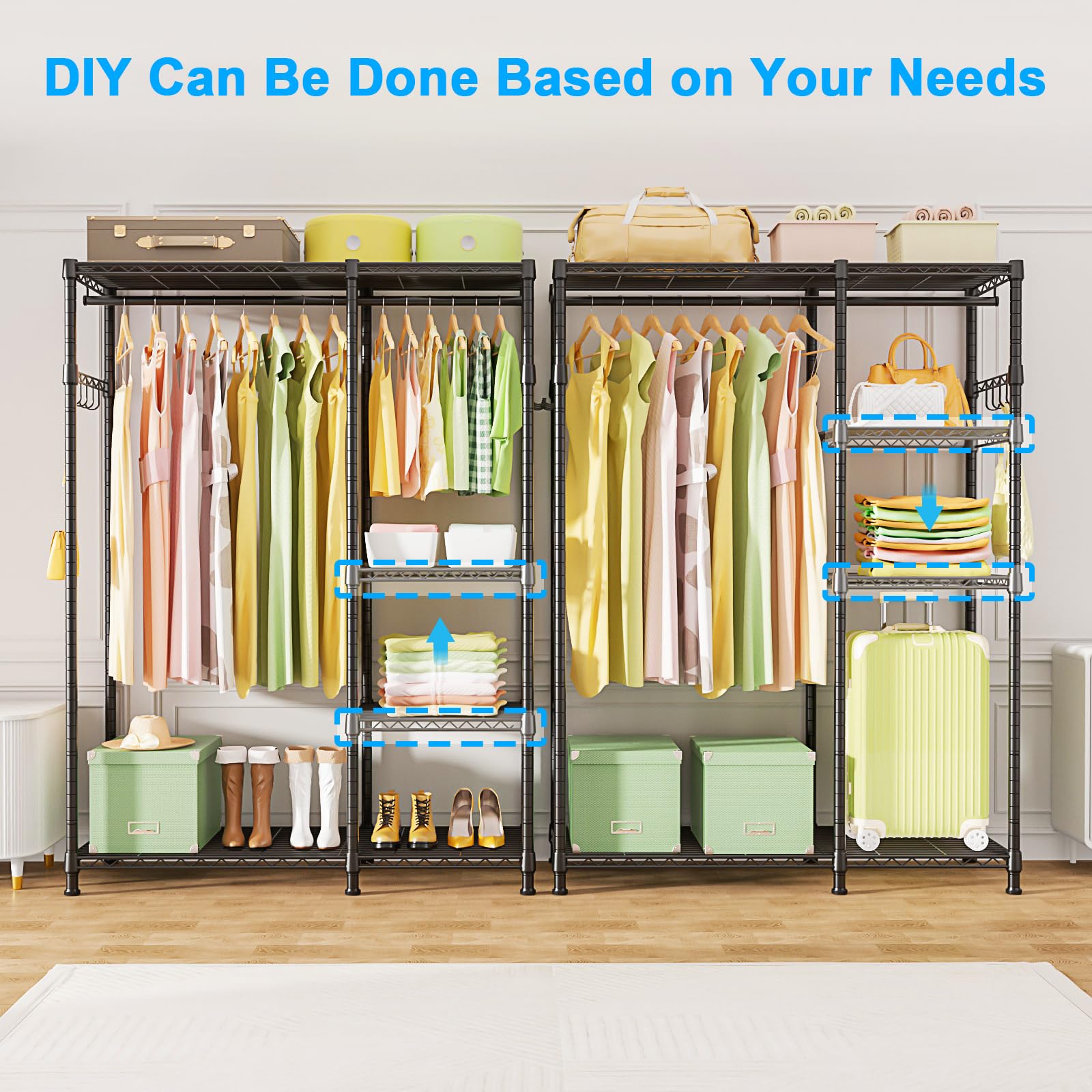 Ulif F4 Heavy Duty Clothes Rack(With Hanger Rod ) Freestanding Clothing Racks for Hanging Clothes,Adjustable Closet Organizer System,Portable Garment Rack 45" W x 15" D x 70" H,Max Load 500LBS,Black