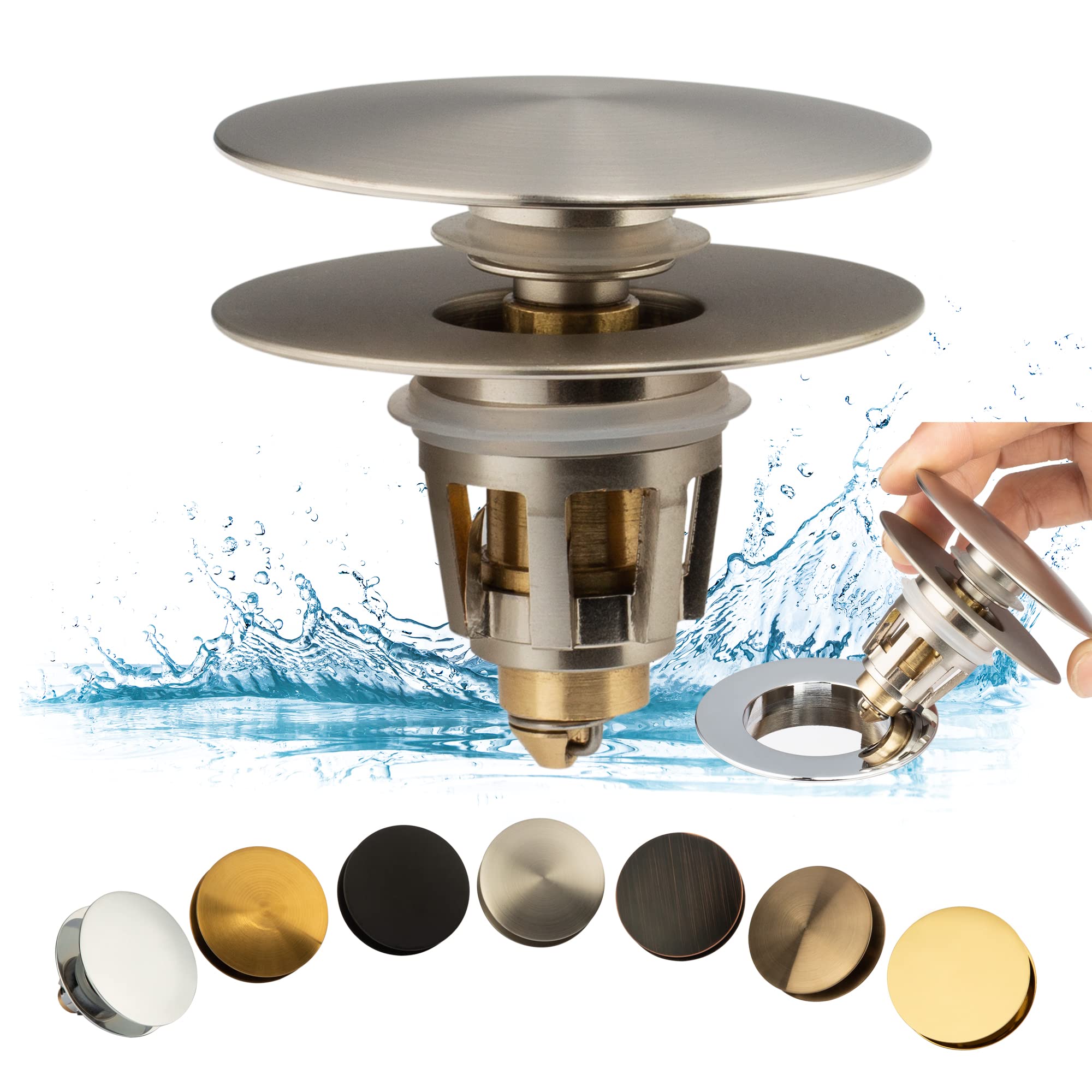 Artiwell Universal Bathroom Sink Drain Stopper, Fits Most Pop-Up Drains for Vessel Sink Lavatory Vanity, Sink Drain Strainer with Detachable Hair Catcher, Tested by Plumber in US (BRUSHED NICKEL)