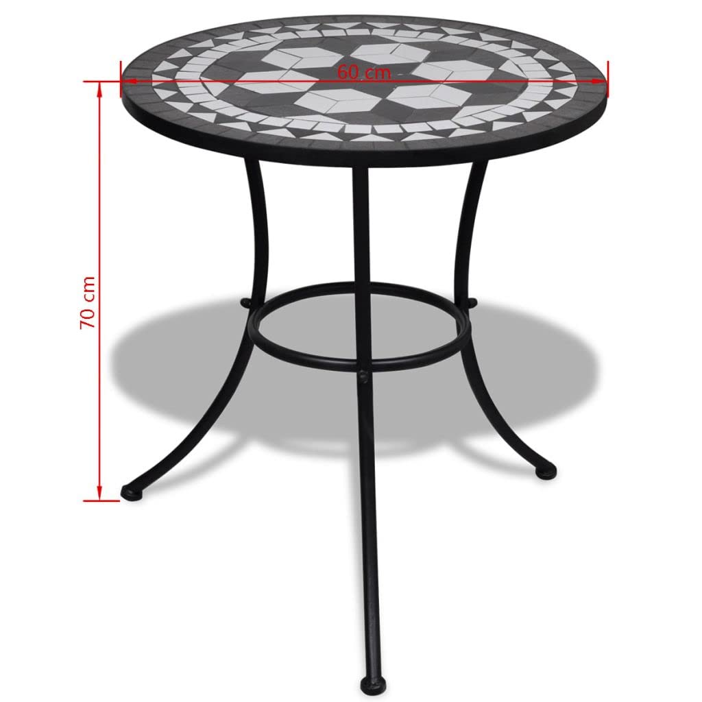 shubiao Bistro Table Black and White 23.6" Mosaics Table, Patio Table Decor, Mosaics Table Outdoor, Mosaics Plant Stand