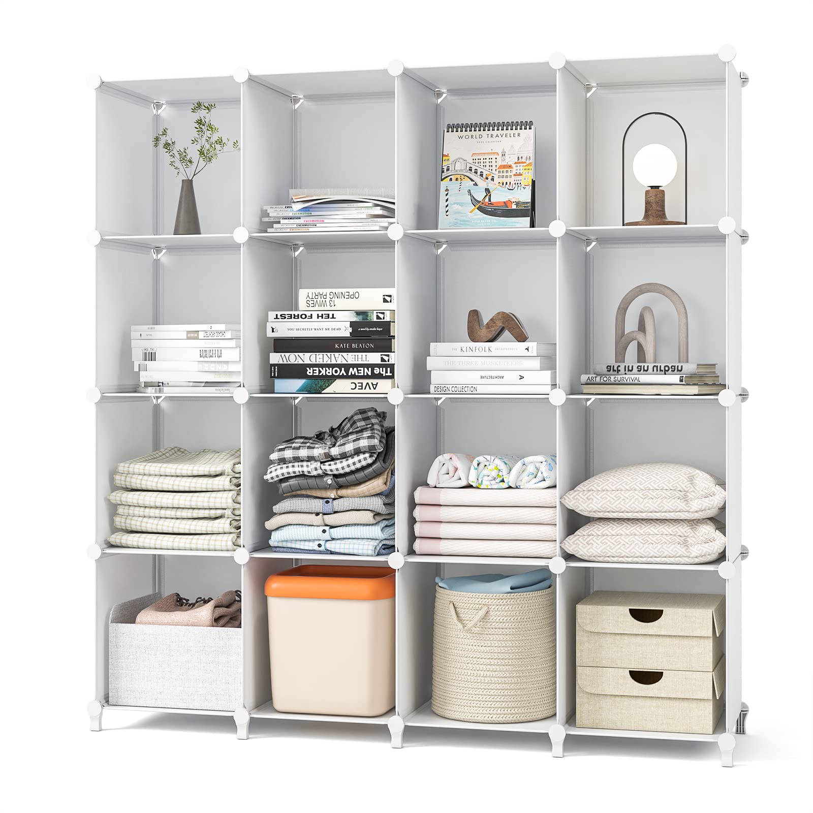 GIMTRR Closet Organizers and Storage, 16-Cube Closet Organizer, Cubes Storage Organizers, Closet Storage Cabinet Shelf, Bookcase Bookshelf for Bedroom, Office, White