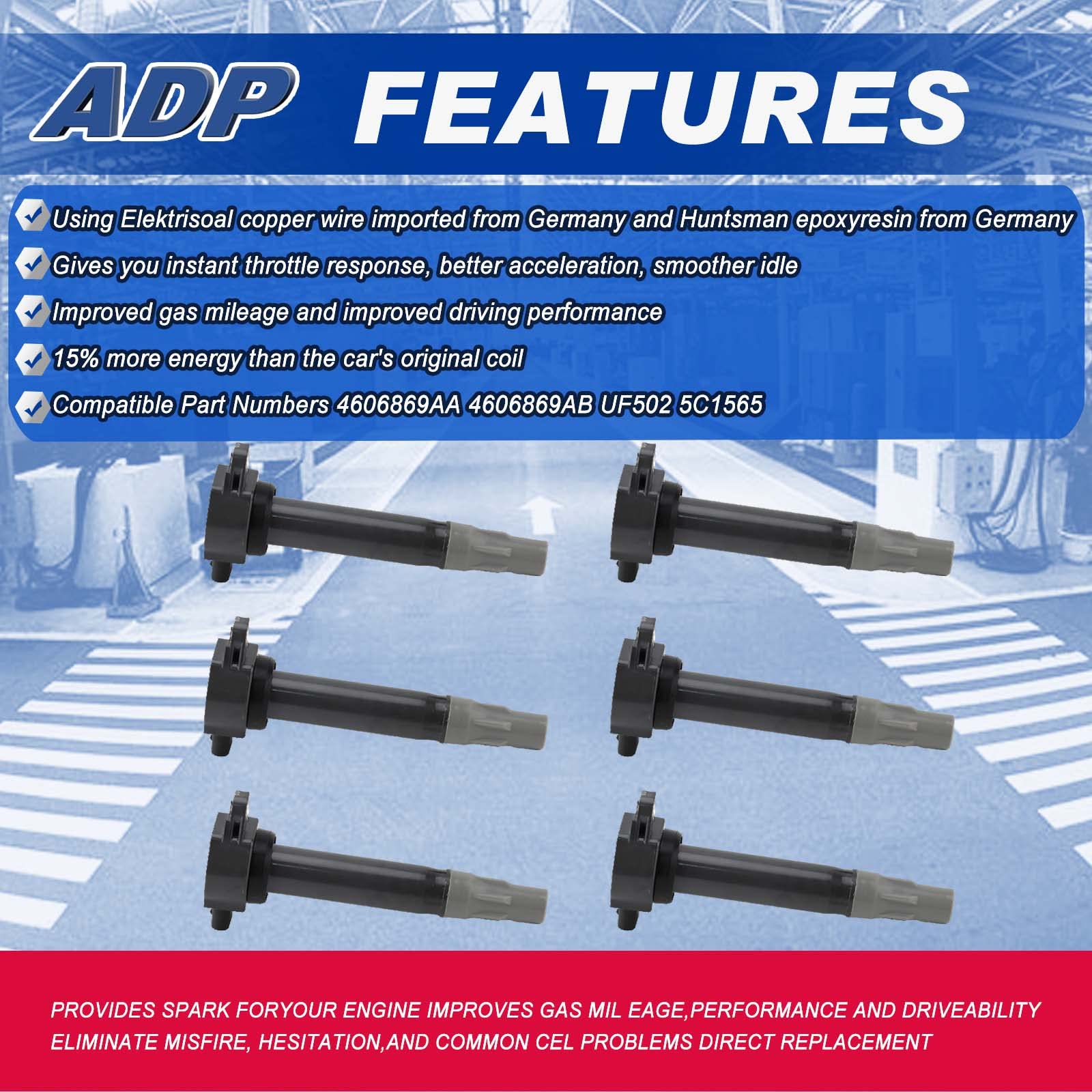 Compatible with Chrysler 300 Town Country Sebring Pacifica Dodge Nitro Charger Avenger Magnum Journey Grand Caravan Challenger Stratus 2006-2010 Ignition Coil Pack Replace 4606869AA 4606869AB UF-502