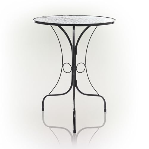 Alpine Corporation 18" Round Indoor/Outdoor Metal Decorative Table with Blue Mosaic Tile Top