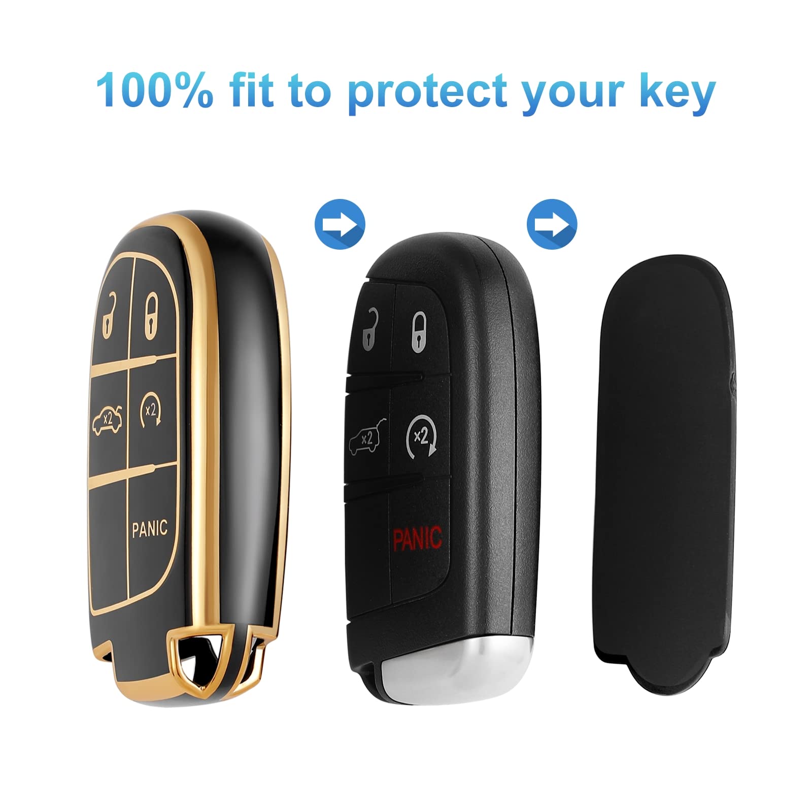 Compatible with Jeep Grand Cherokee Key Fob Cover, 3 4 5 Buttons Protector for Jeep Key Cover with Key Fob Keychain, Fit for Jeep Compass Renegade Cherokee (Jep-W)