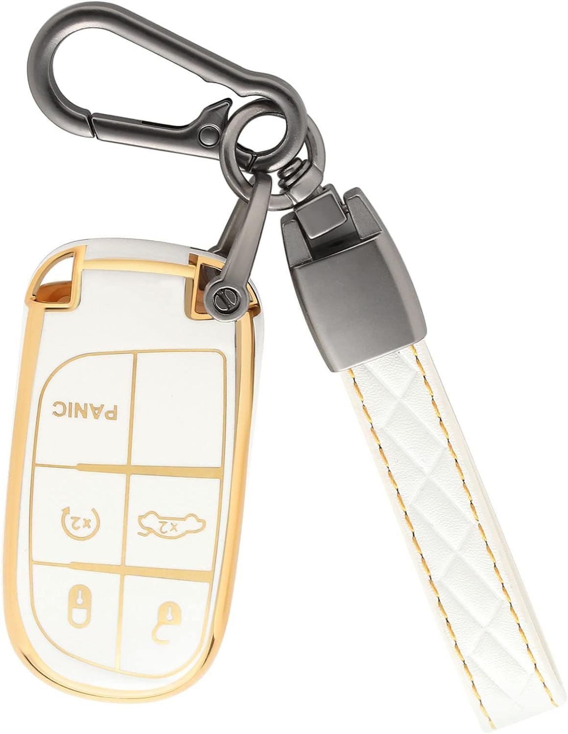 Compatible with Jeep Grand Cherokee Key Fob Cover, 3 4 5 Buttons Protector for Jeep Key Cover with Key Fob Keychain, Fit for Jeep Compass Renegade Cherokee (Jep-W)