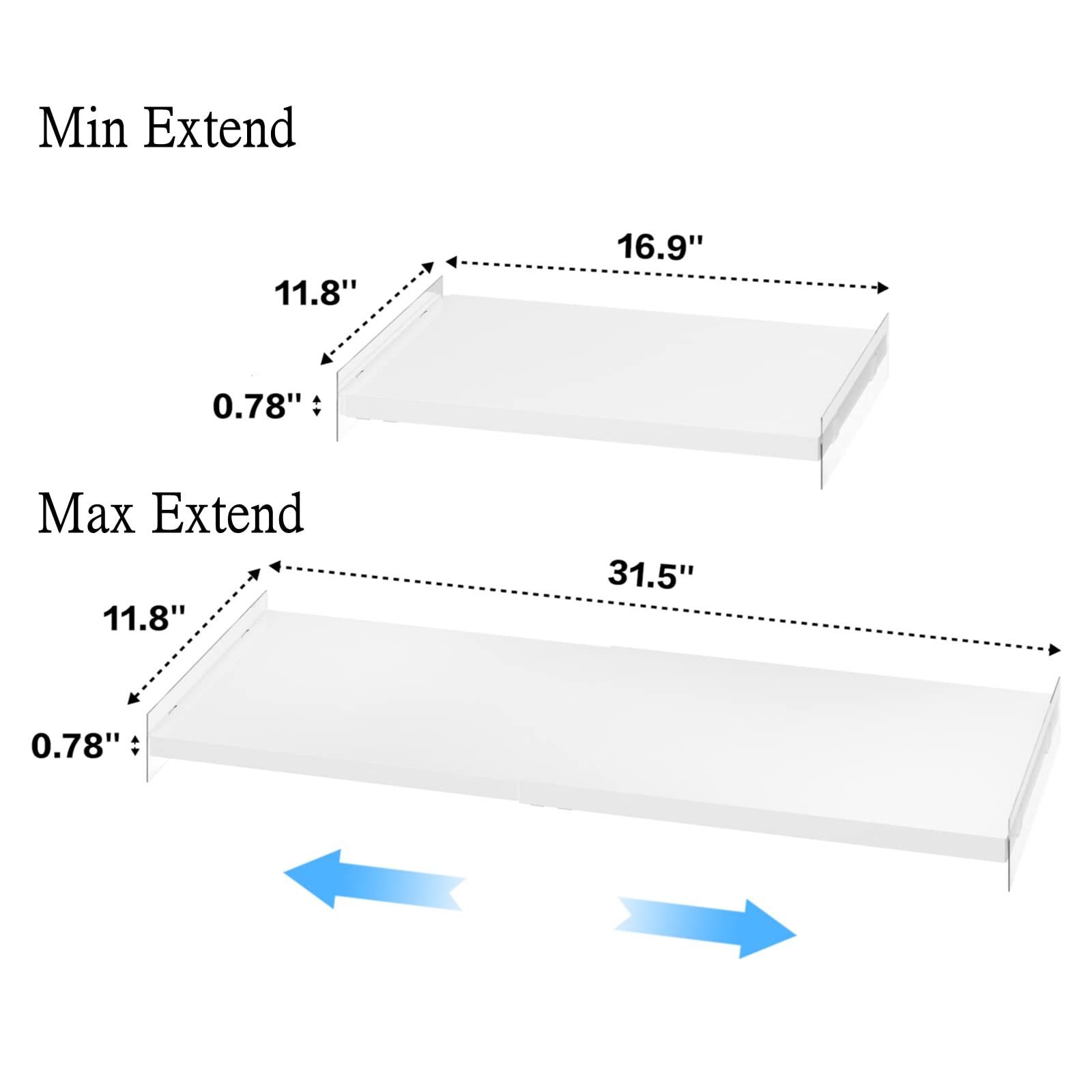 MIYUPTC Adjustable Closet Storage Shelves, Heavy Duty Expandable Wardrobe Shelves Organizer System for Closet Cabinet Wardrobe Cupboard Bedroom Garage 2 Pack (L:16.9'' to 31.5"; W:11.8'')