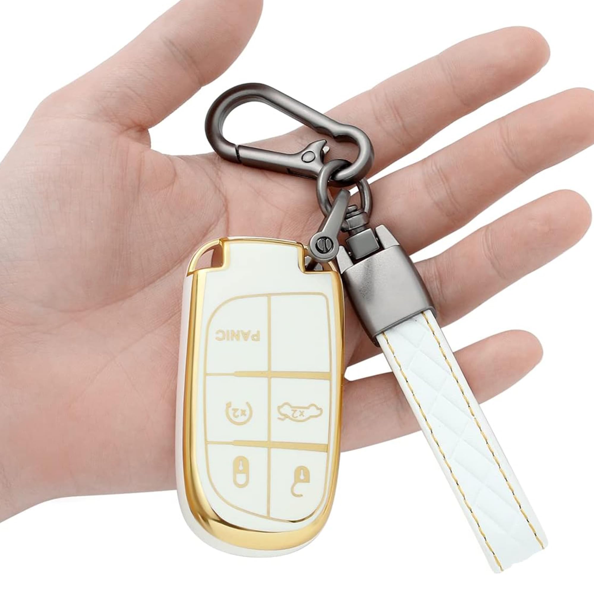 Compatible with Jeep Grand Cherokee Key Fob Cover, 3 4 5 Buttons Protector for Jeep Key Cover with Key Fob Keychain, Fit for Jeep Compass Renegade Cherokee (Jep-W)