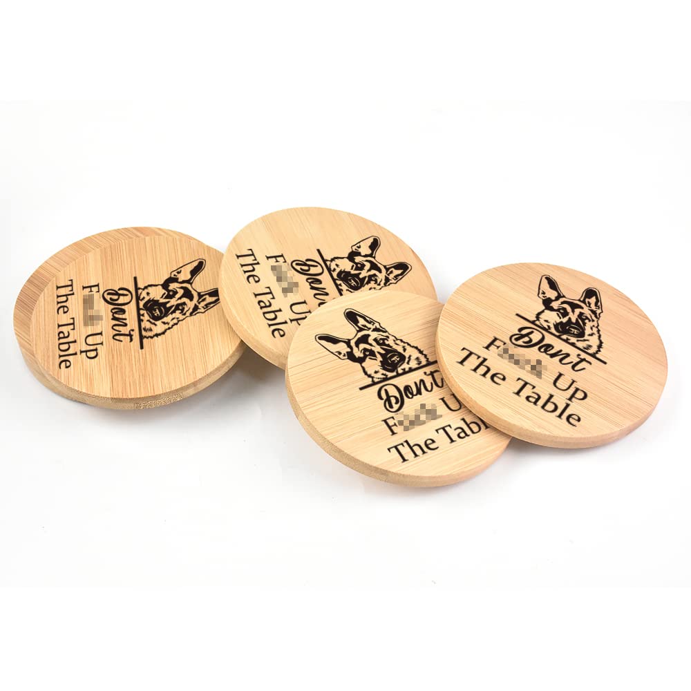 Funny Coasters for Drinks with Holder, Coasters for Coffee Table Set of 4 Coasters for Dining Table, German Shepherd Round Coasters 4" Housewarming Gifts for New House/Home - BZA055