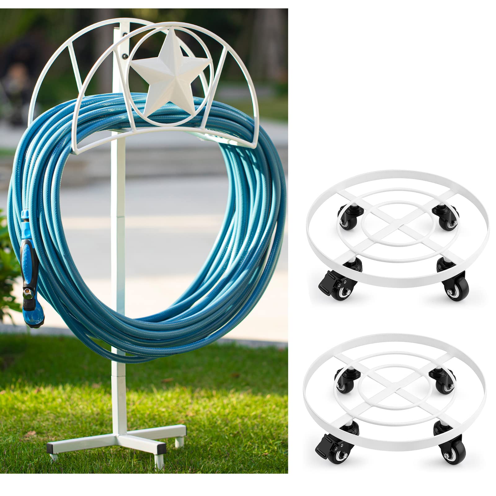 Amagabeli Garden Hose Holder Bundle 2 Pack Plant Caddies White 14inch