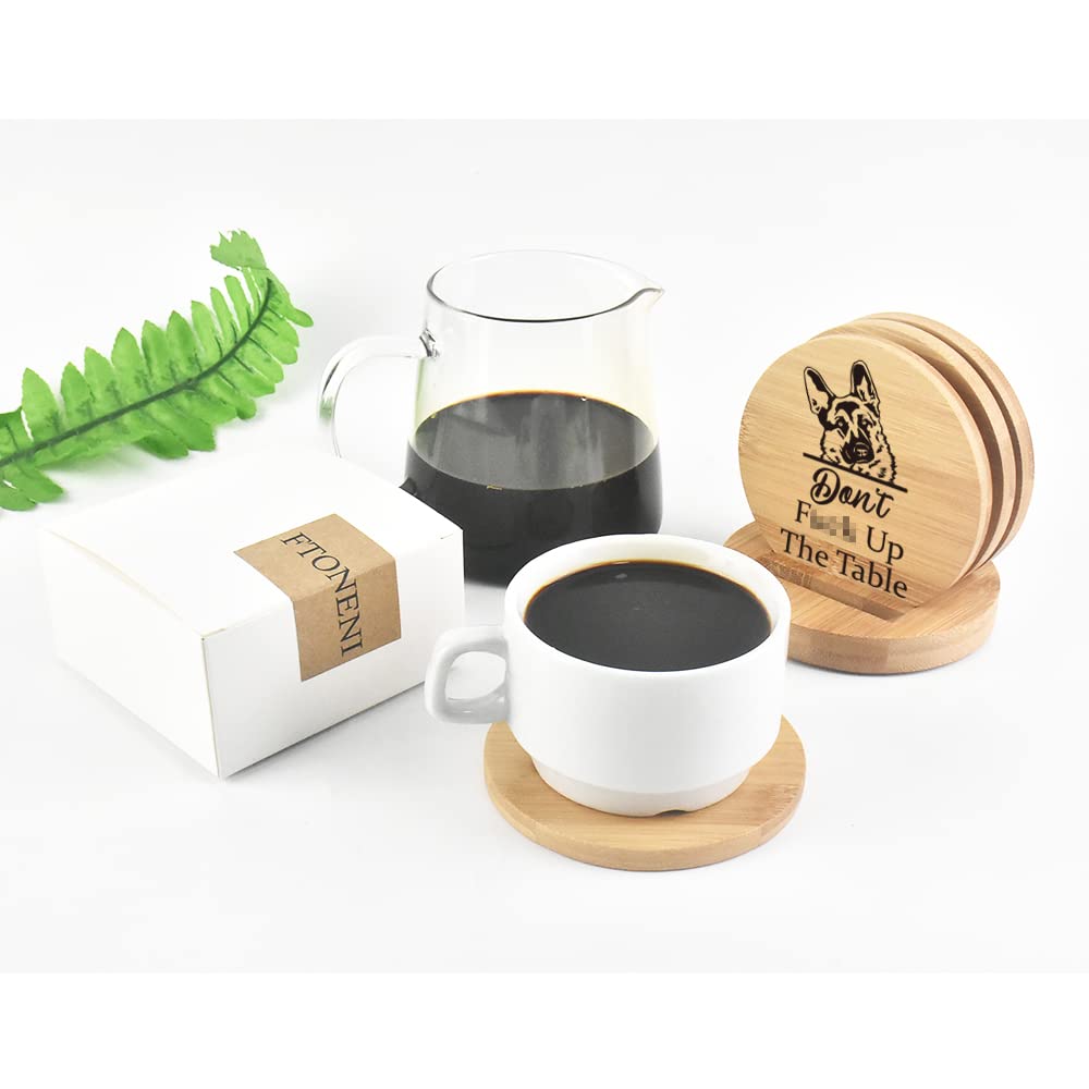 Funny Coasters for Drinks with Holder, Coasters for Coffee Table Set of 4 Coasters for Dining Table, German Shepherd Round Coasters 4" Housewarming Gifts for New House/Home - BZA055