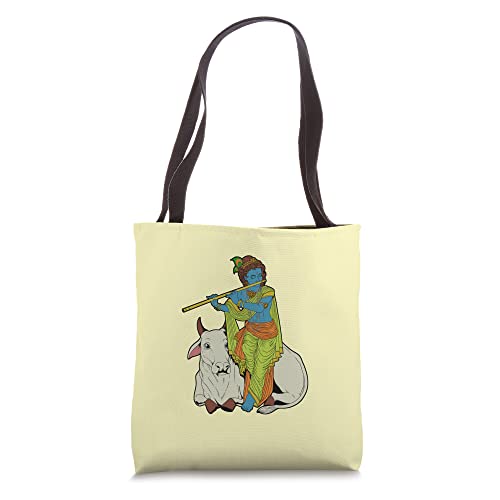 Hindu god - the blue flute player Krishna Tote Bag