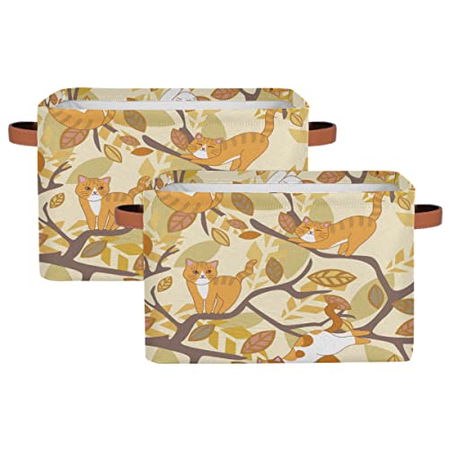 Pardick Large Collapsible Storage Bins ,Animal Cat Tree Decorative Canvas Fabric Storage Boxes Organizer with Handles,Rectangular Baskets Bin for Home Shelves Closet Nursery Gifts