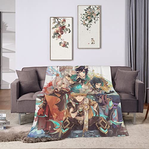 Ultra Soft Throw Blanket Genshin Game Flannel Blankets for Travelling Camping Sofa Bedroom Living Room Plush Decor Gifts 50"x40"
