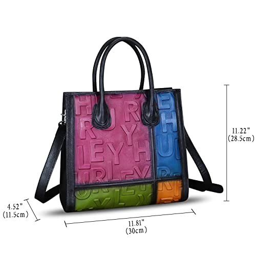 Genuine Leather Satchel for Women Embossed Leather Handbag Top Handle Handbags Handmade Purse Crossbody Work Tote Bag (Multicolor1)