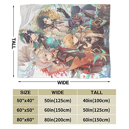 Ultra Soft Throw Blanket Genshin Game Flannel Blankets for Travelling Camping Sofa Bedroom Living Room Plush Decor Gifts 50"x40"