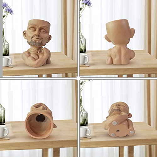 Face Planter Pot Head Planter - Beefcake Guy Model Human Funny Face Flower Pot for Indoor and Outdoor Plants Creative Decoration, Resin Succulent Planters with Drainage Hole