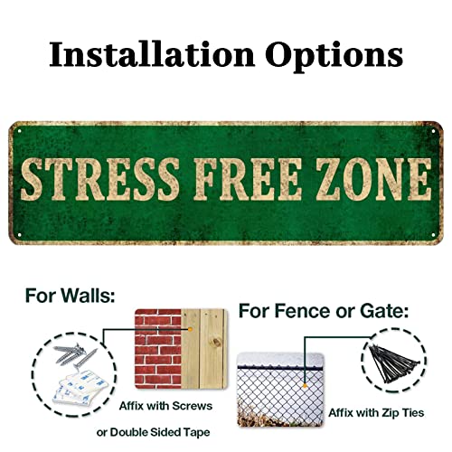 KIOZIY Tin Sign Stress Free Zone Rustic Lake Beach House Cottage Cabin Metal Signs 4" x 16"