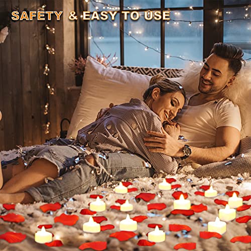 2400 Pieces Artificial Rose Petal 24 PCS Romantic Heart Candle Flameless Romantic Love Tealight Candle for Romantic Night Valentine's Day Anniversary Wedding Hotel Room Decor