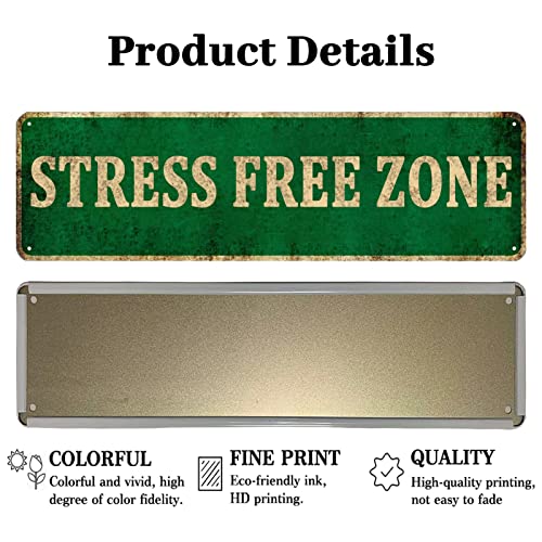 KIOZIY Tin Sign Stress Free Zone Rustic Lake Beach House Cottage Cabin Metal Signs 4" x 16"