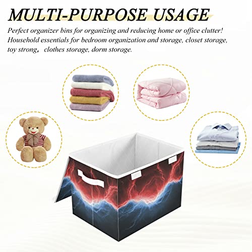 Kigai Lightning Red Blue Storage Baskets for Shelves Foldable Closet Basket Storage Bins with Lid for Clothes Home Office Toys Organizers