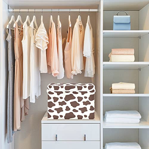 Kigai Retro Cow Print Storage Basket with Lid Collapsible Storage Bin Fabric Box Closet Organizer for Home Bedroom Office 1 Pack